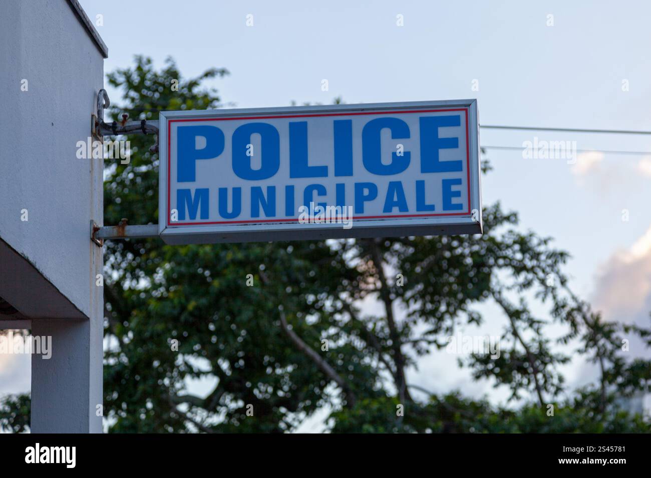 Standard sign of the Police Municipale (Police Station) in Saint-Benoît ...