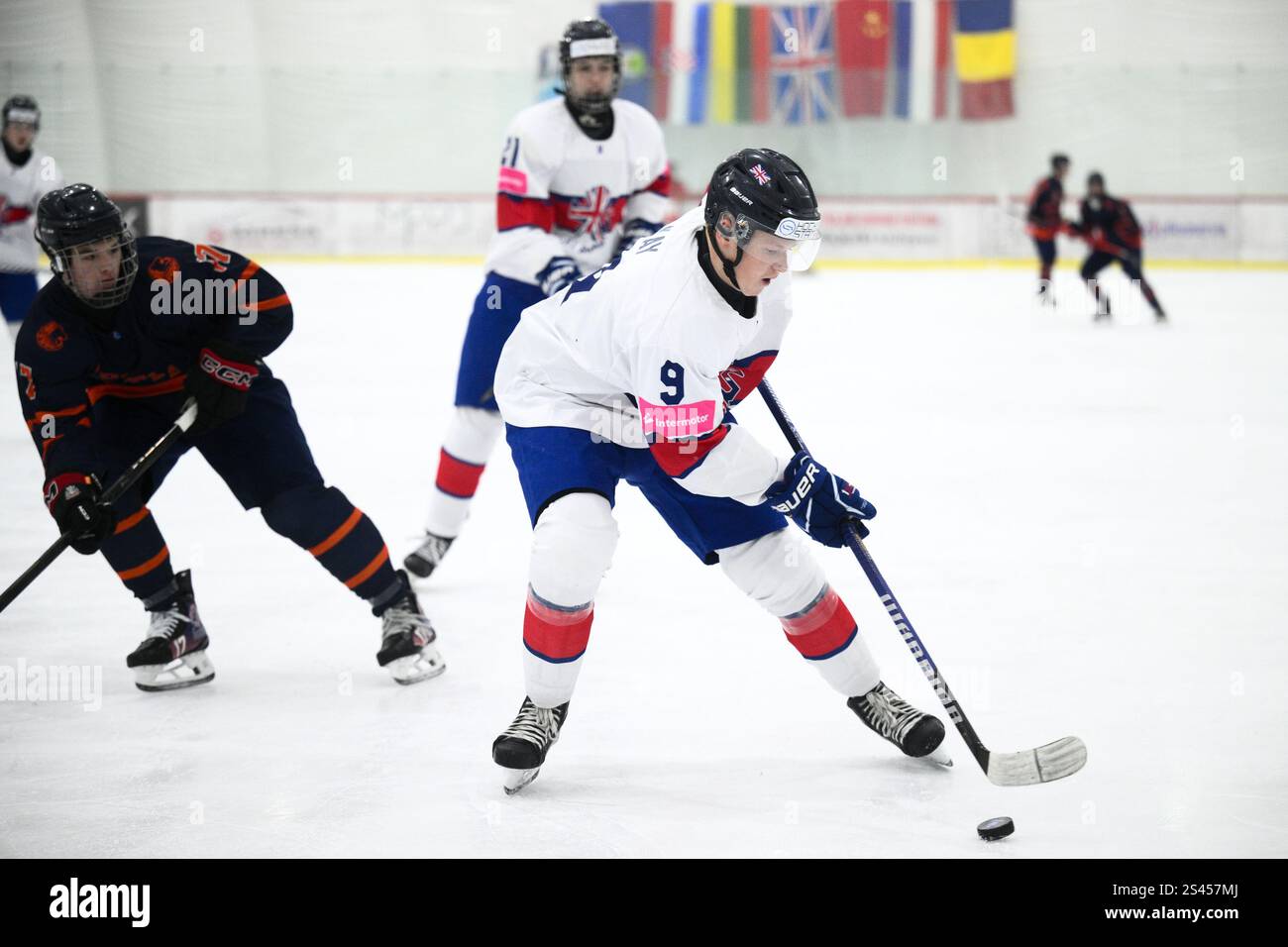 Brodie Kay of Great Britain plays thje puck during the 2025 Ice Hockey ...