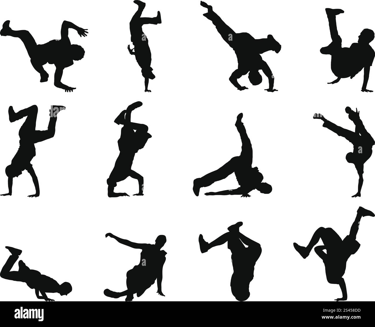 Collection of different break-dance silhouettes. Vector illustration ...