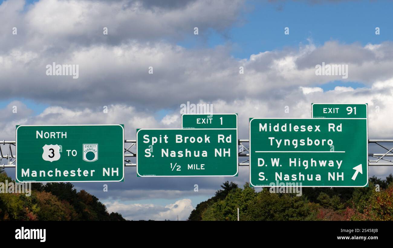 signs on US-3 North at the Massachusetts and New Hampshire border for ...