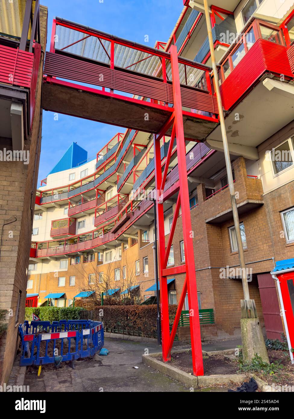detail of external red balcony Byker Wall 1970s housing development ...