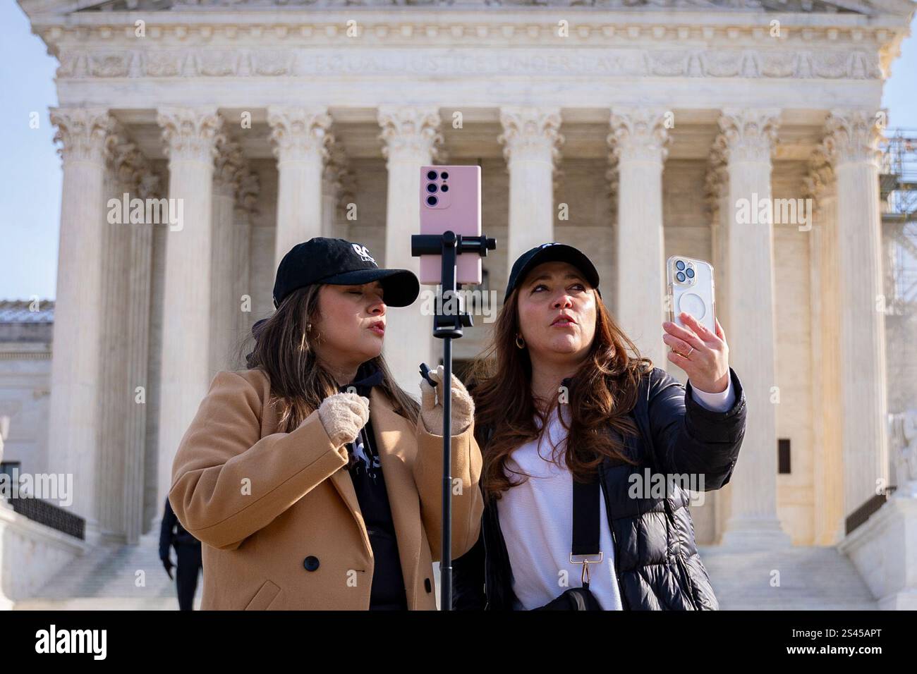 Celeste and Mel Moreira with BrandCollab Latino vlog on their TikTok Live feeds outside the ...