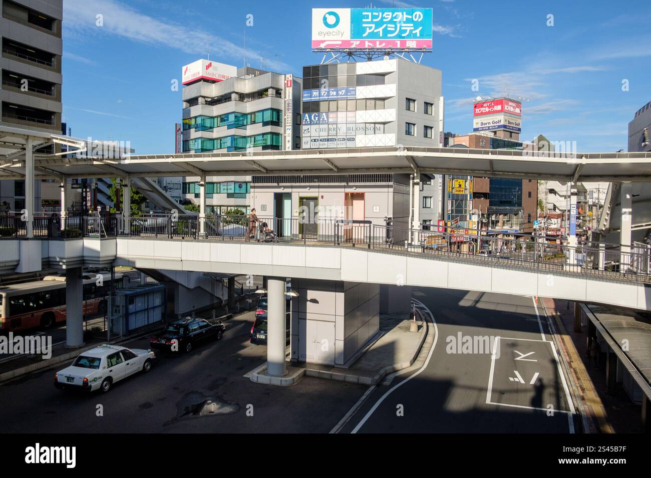 Outside Kawagoe station, the built up modern town centre of Kawagoe ...