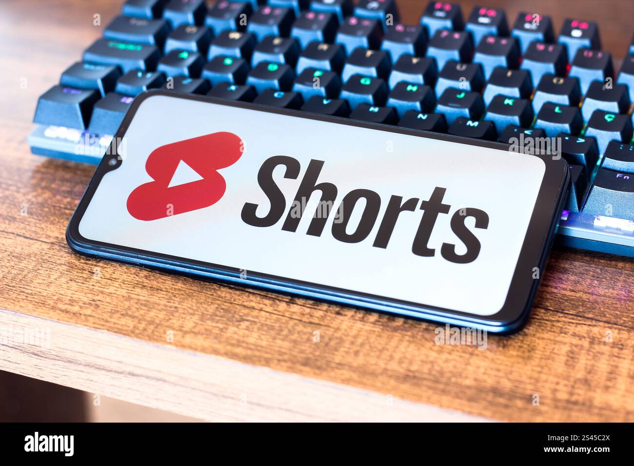 In this photo illustration, the YouTube Shorts logo is seen displayed ...