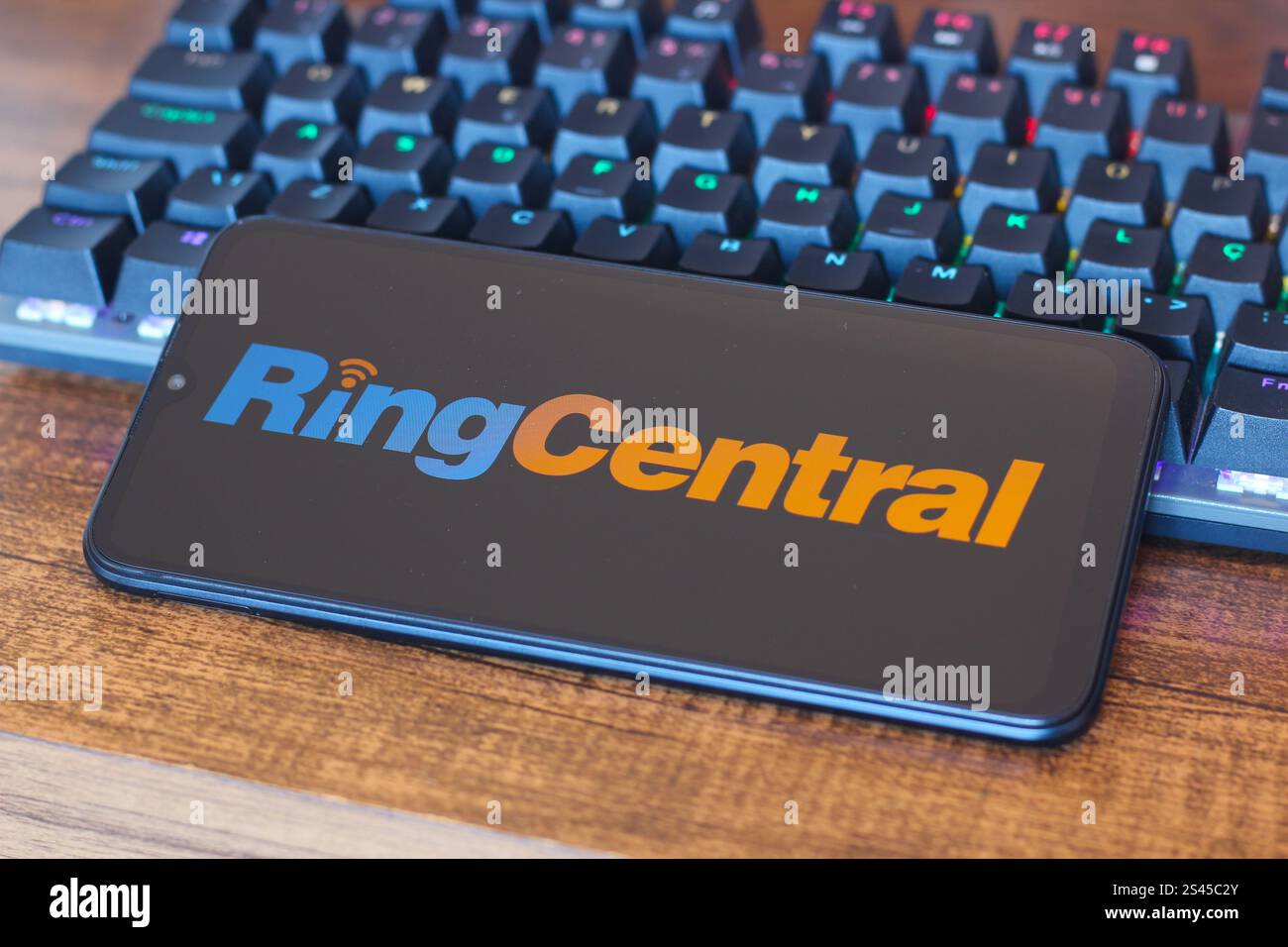 In this photo illustration, the RingCentral, Inc. logo is seen ...