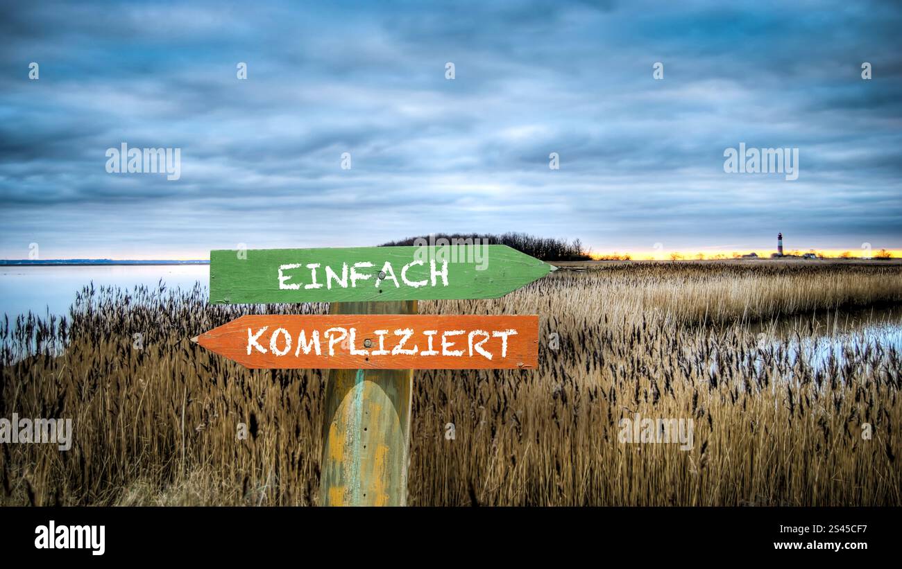 An image with a signpost pointing in two different directions in German ...