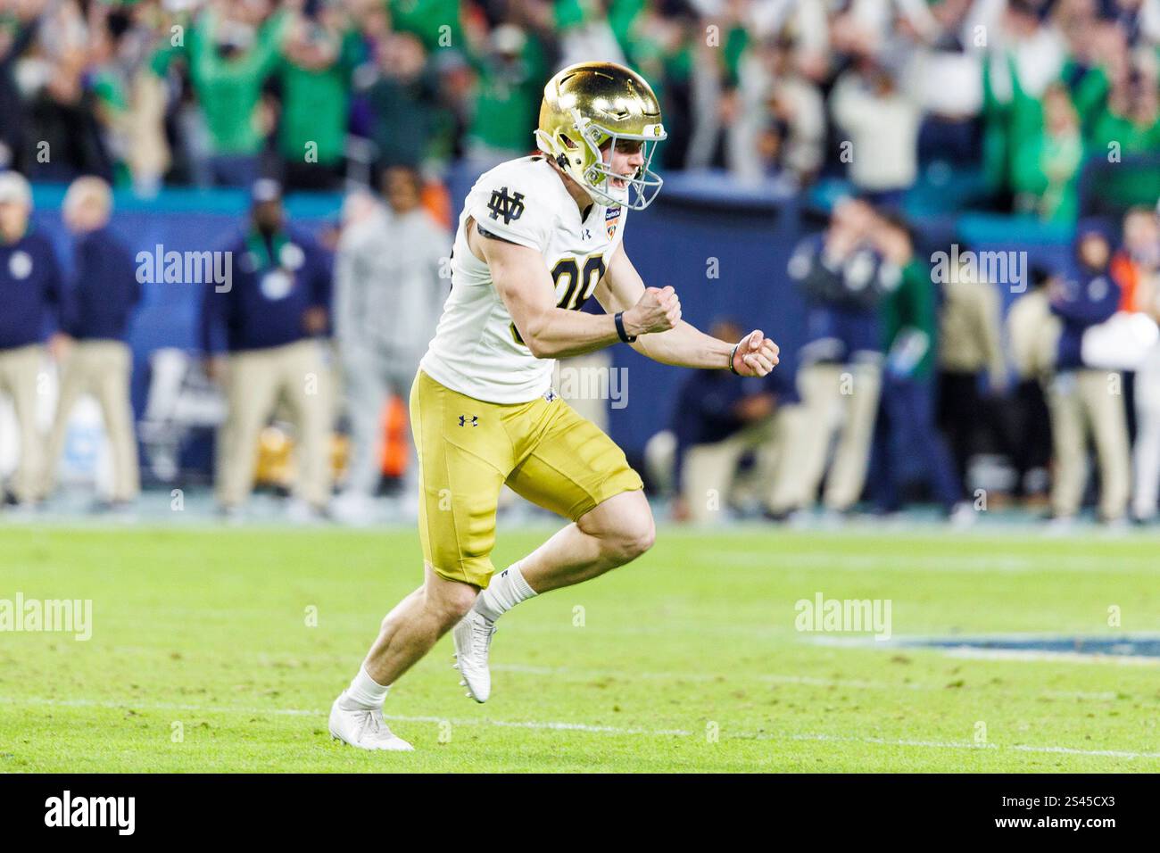 January 09, 2025: Notre Dame kicker Mitch Jeter (98) reacts to game ...