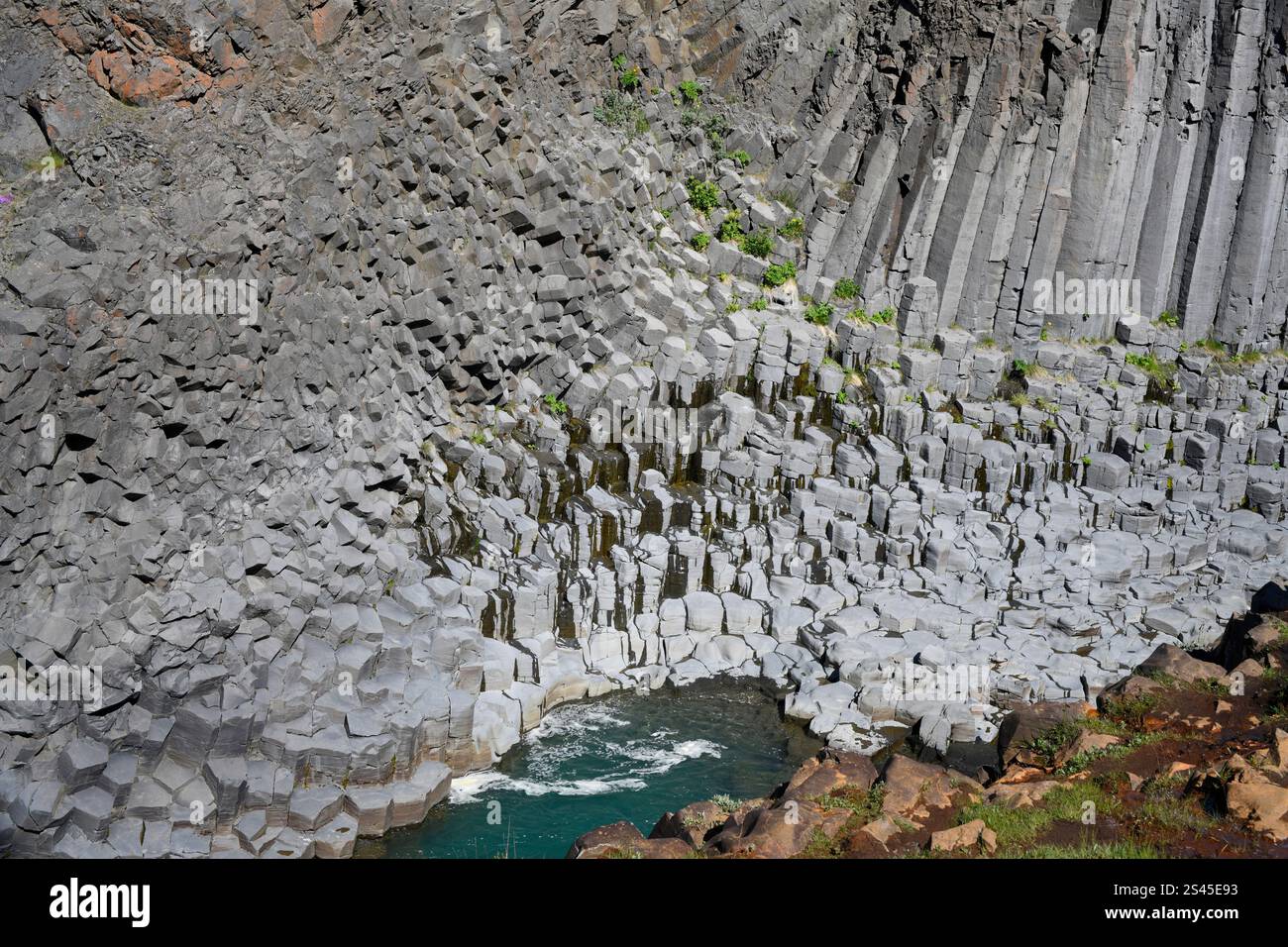 Studlagil Canyon, columnar basalt and Jokla river. Mulathing ...