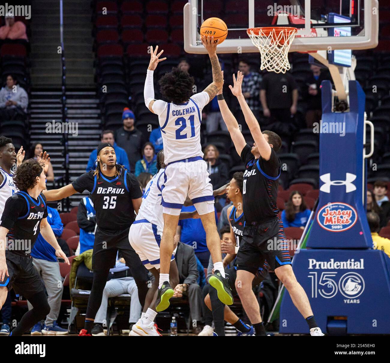 Seton Hall Pirates guard Isaiah Coleman (21) shoots over DePaul Blue ...