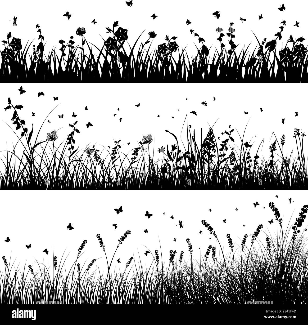 Vector grass silhouette background set. All objects are separated Stock ...