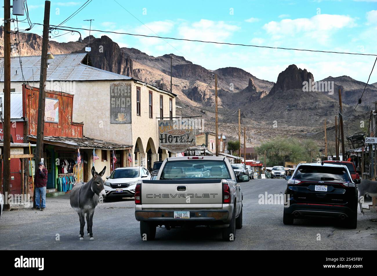 Former gold mining town Oatman with free-range donkeys on the Route 66 ...