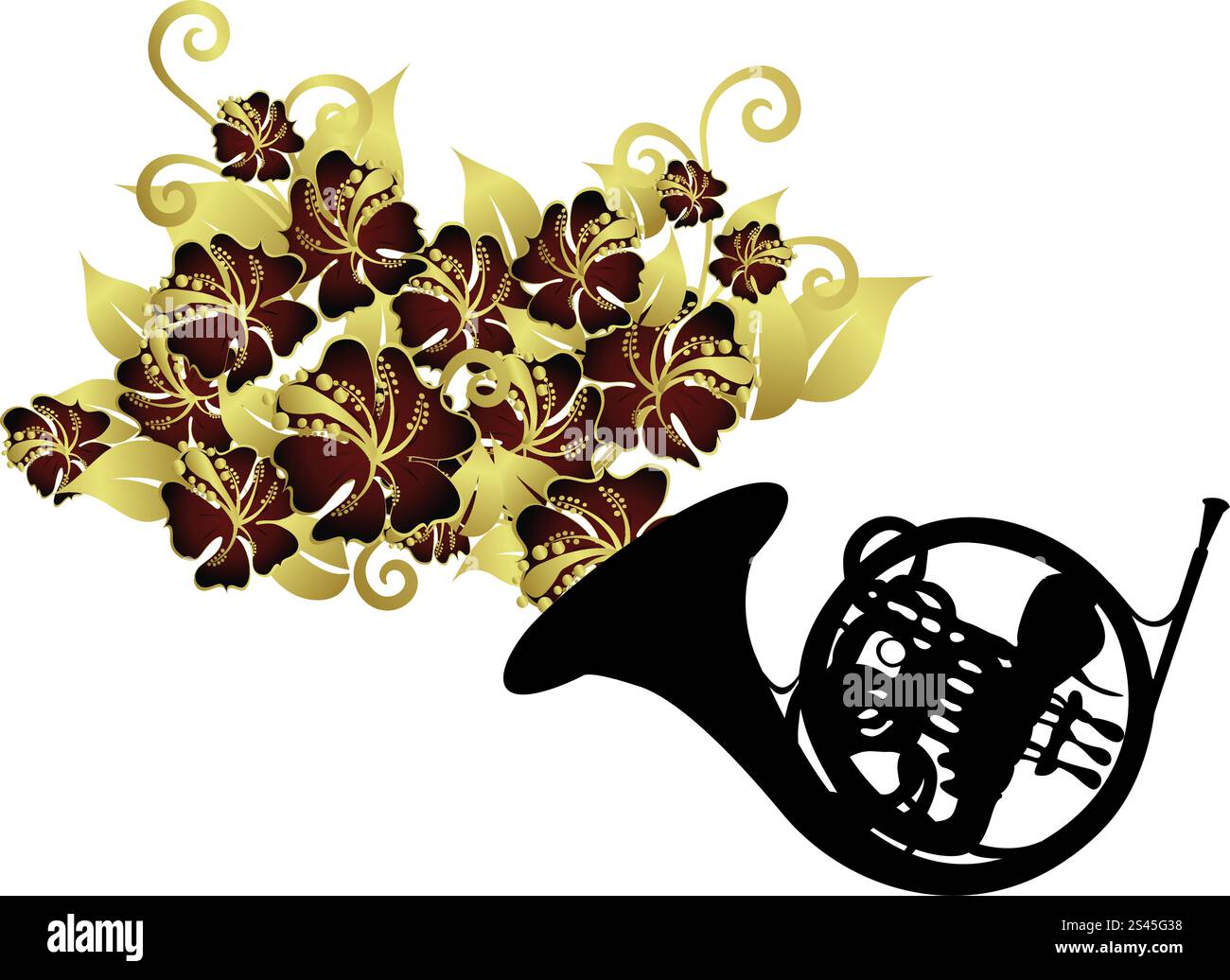 Wind instrument with Floral border for design use. Vector illustration ...
