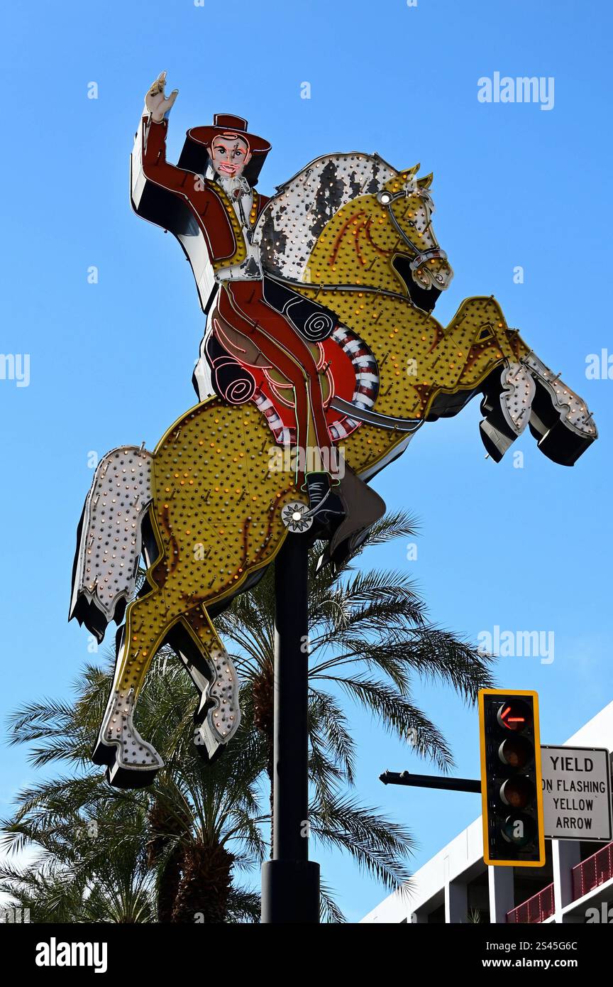 Horse and rider neon sign, Fremont Street, Las Vegas, Nevada, USA ...