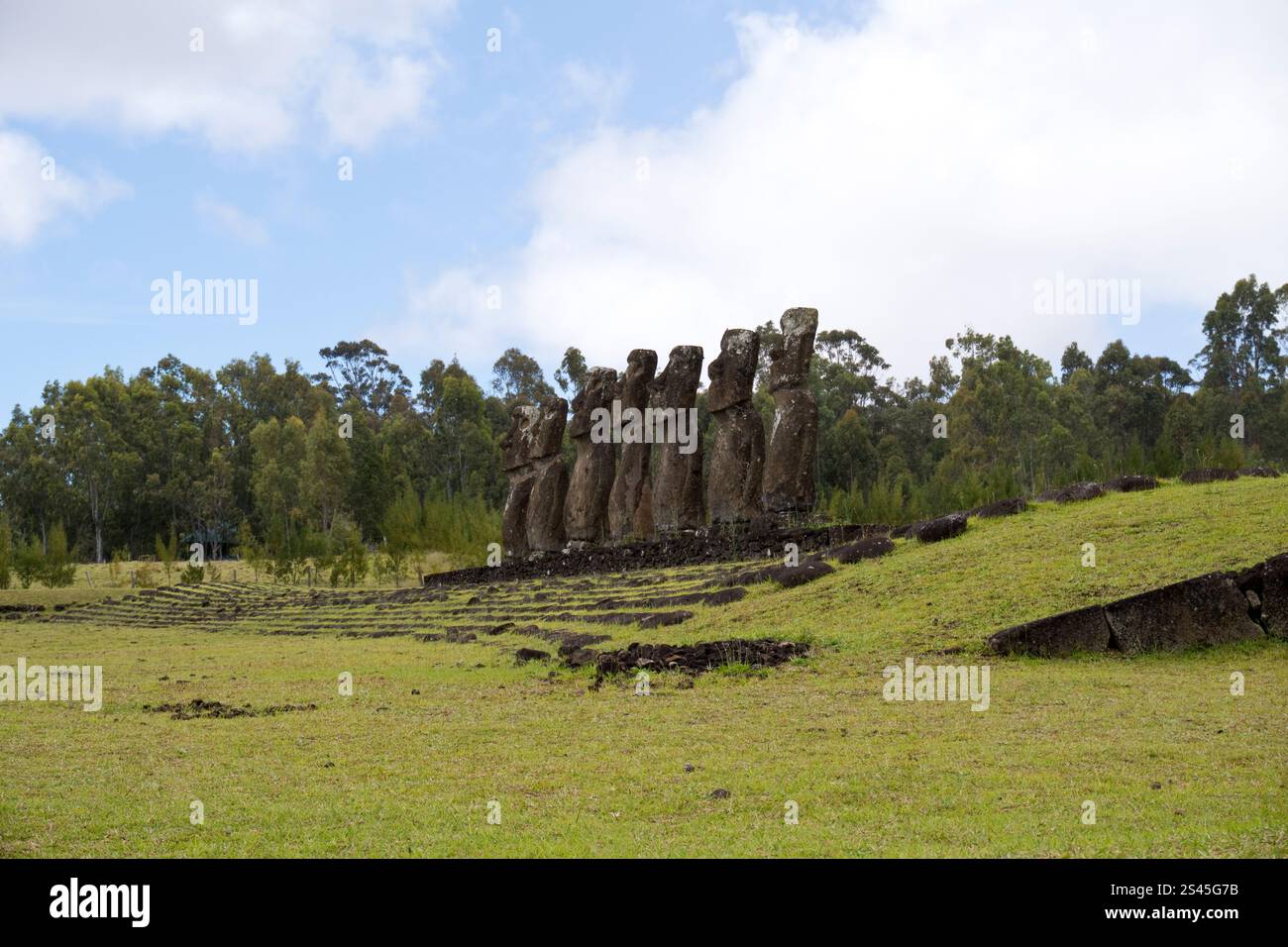 Ahu Akivi is an inland site of seven Moai facing the Pacific Ocean and ...