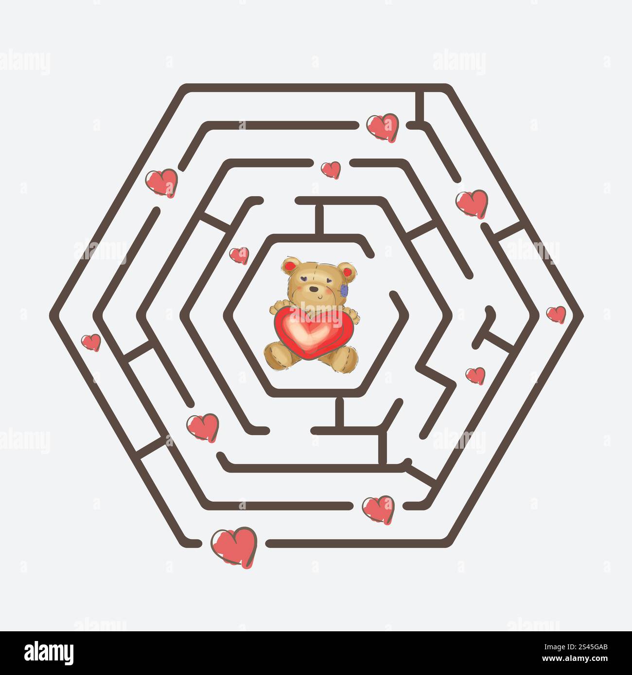 Hexagonal black maze with teddy bear holding a heart Stock Vector Image ...