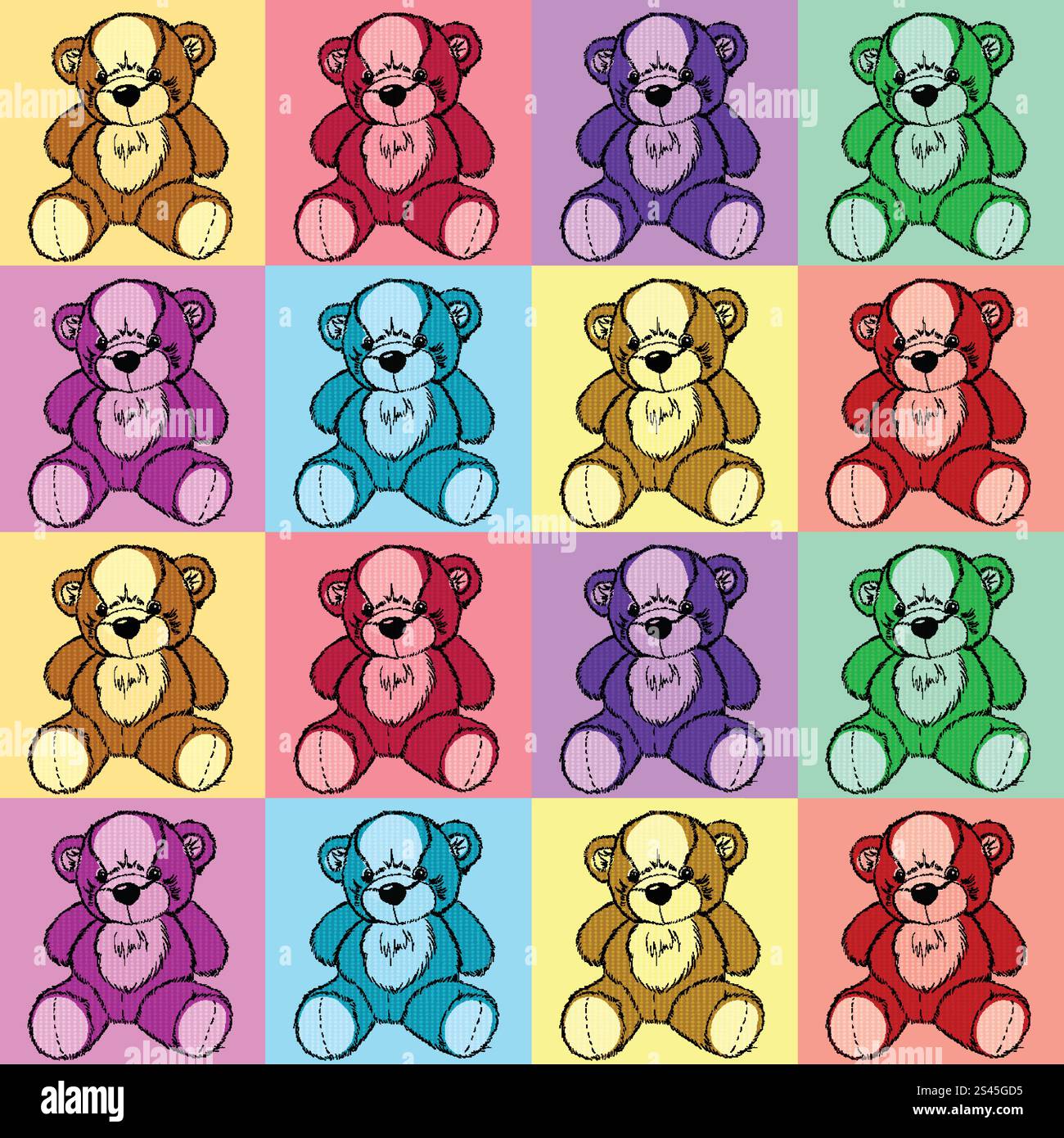 Colorful pop art style hand drawn bear pattern Stock Vector Image & Art ...