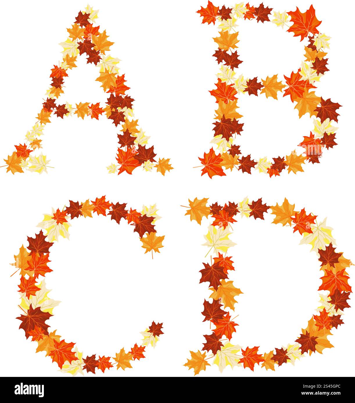 Autumn maples leaves letter set. Vector illustration Stock Vector Image ...