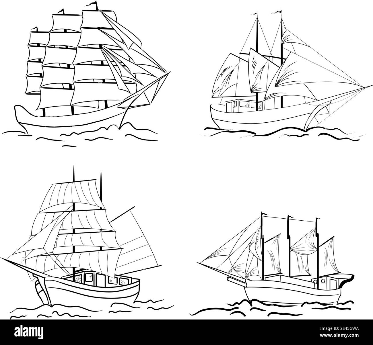 Set of sketch sailing vessel. Vector illustration Stock Vector Image ...