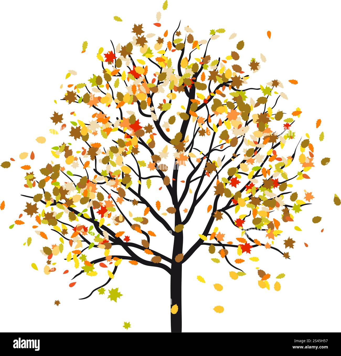 Autumn tree with falling leaves. Vector illustration Stock Vector Image ...