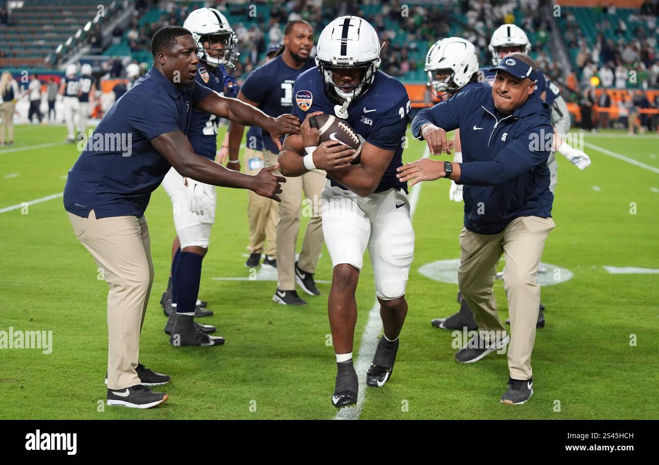 Penn State running back Nicholas Singleton does drills before the ...