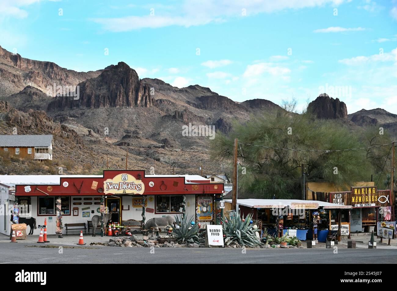 Former gold mining town Oatman with free-range donkeys on the Route 66 ...