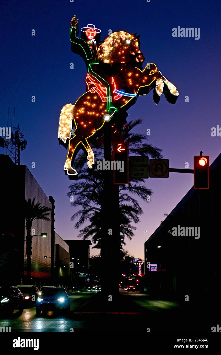 Horse and rider neon sign, Fremont Street, Las Vegas, Nevada, USA ...