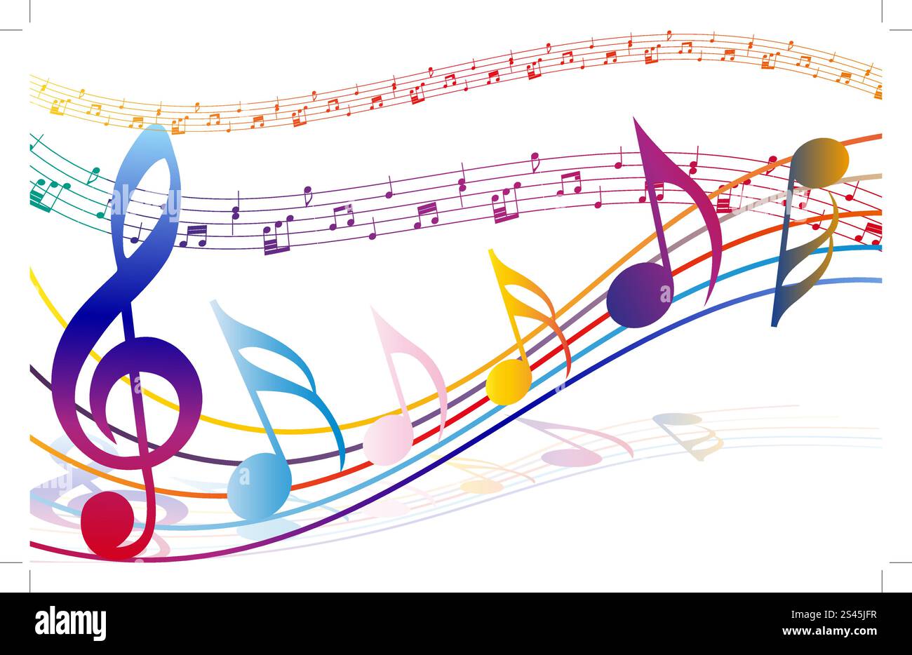 Multicolour musical notes staff background. Vector illustration with ...