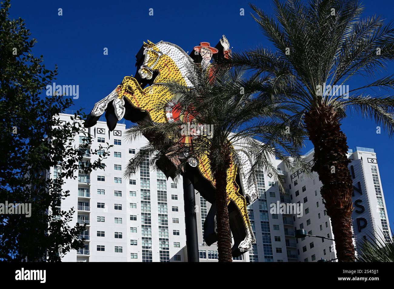 Horse and rider neon sign, Fremont Street, Las Vegas, Nevada, USA ...