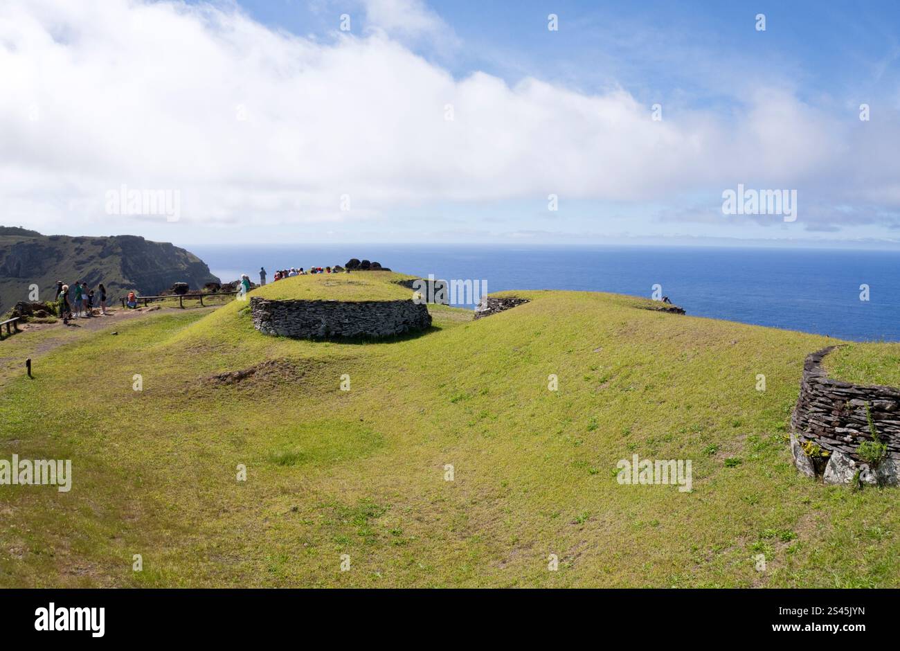 Orongo, a group of low, sod-covered, windowless, round buildings that ...