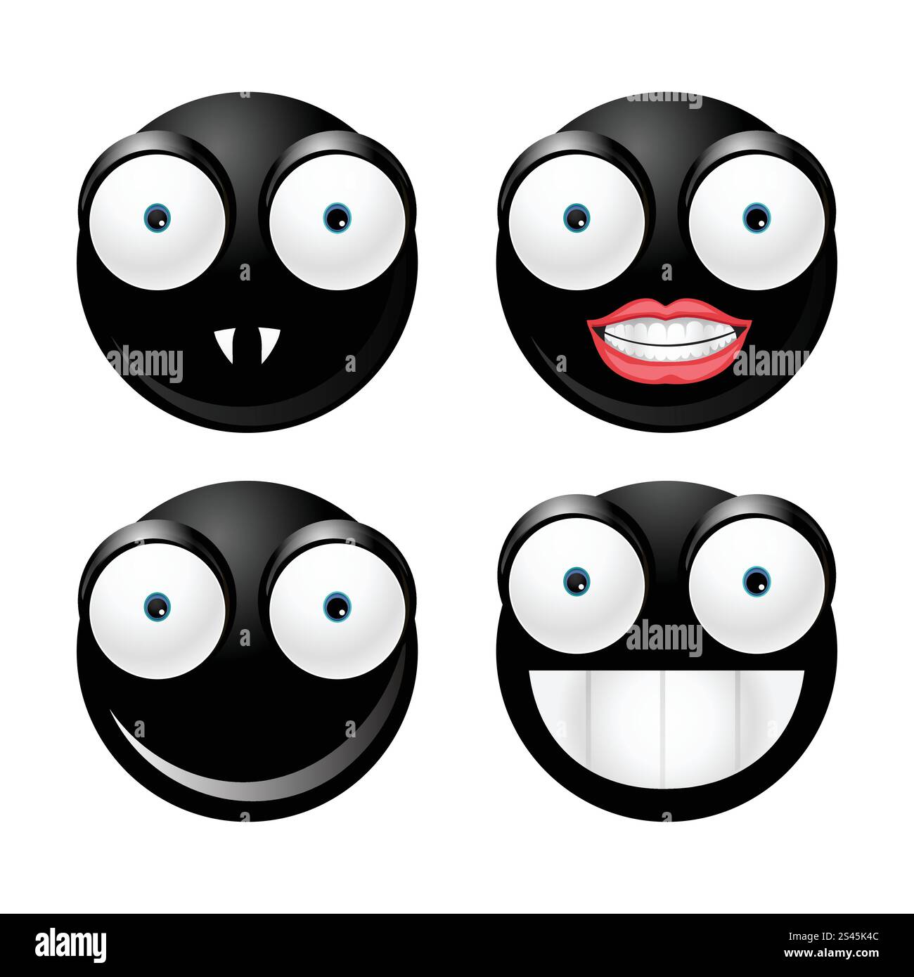 Illustration of glossy black emoticons isolated on white background ...