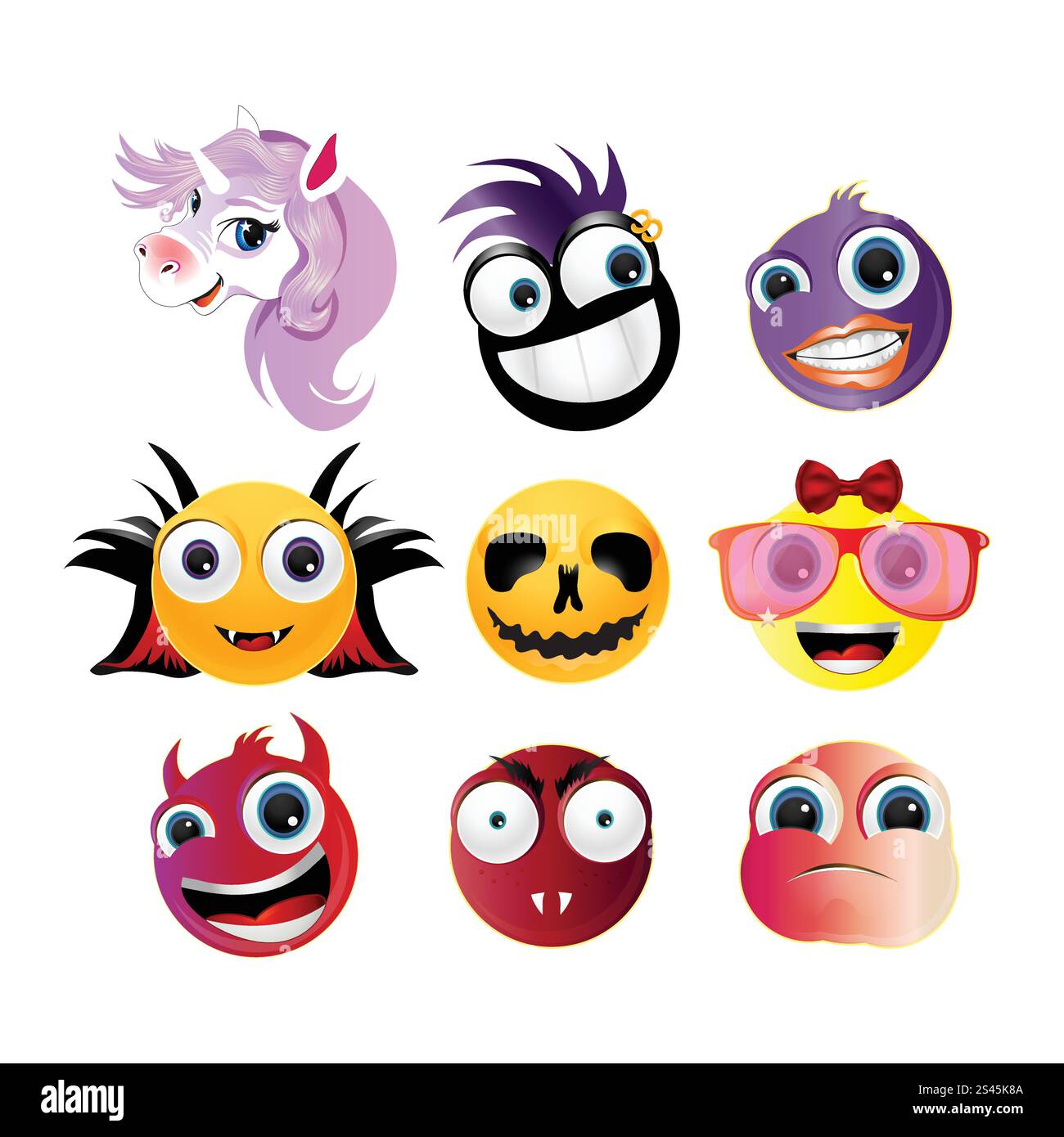 Collection of glossy emoticons isolated on white background Stock ...