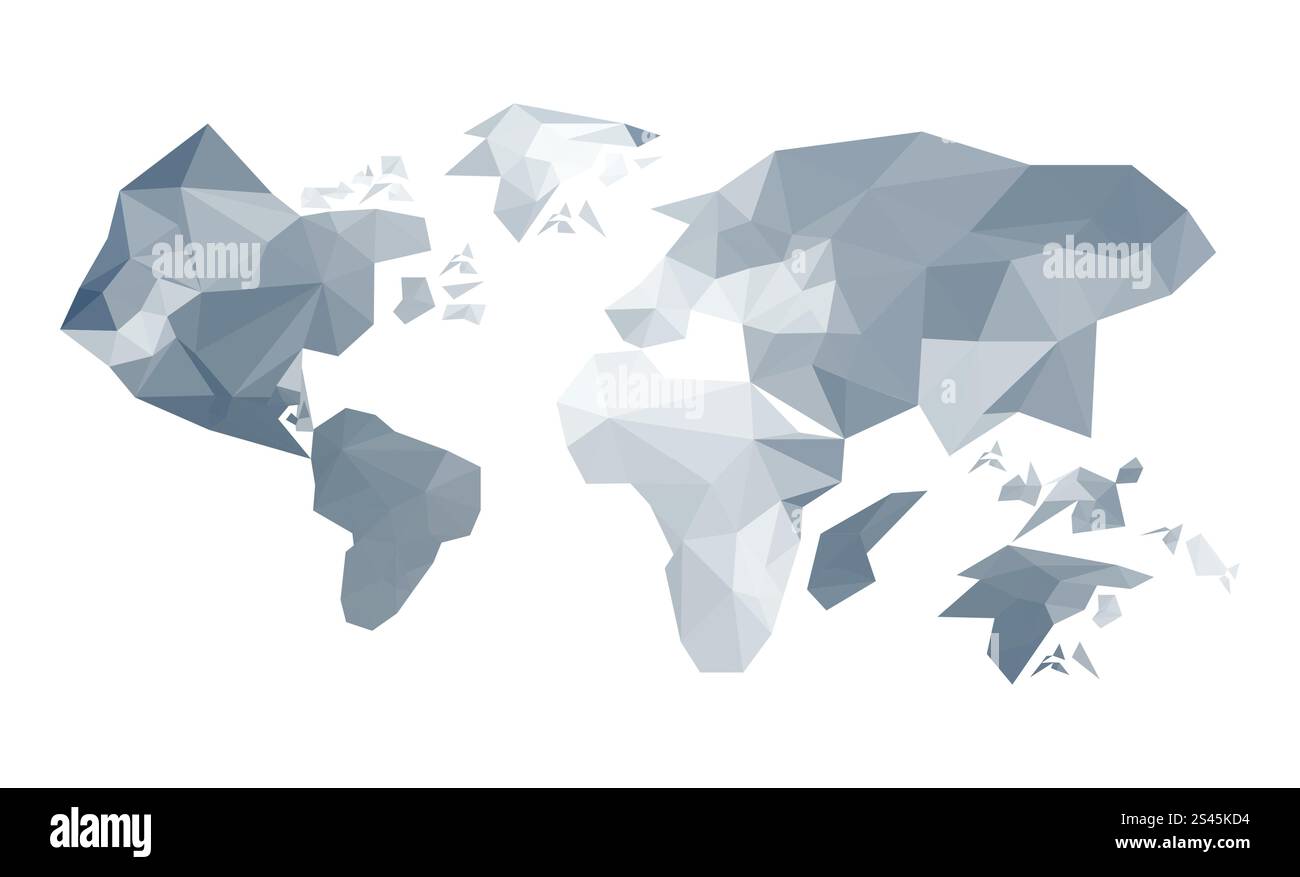 Illustration of abstract origami world map isolated on white background ...