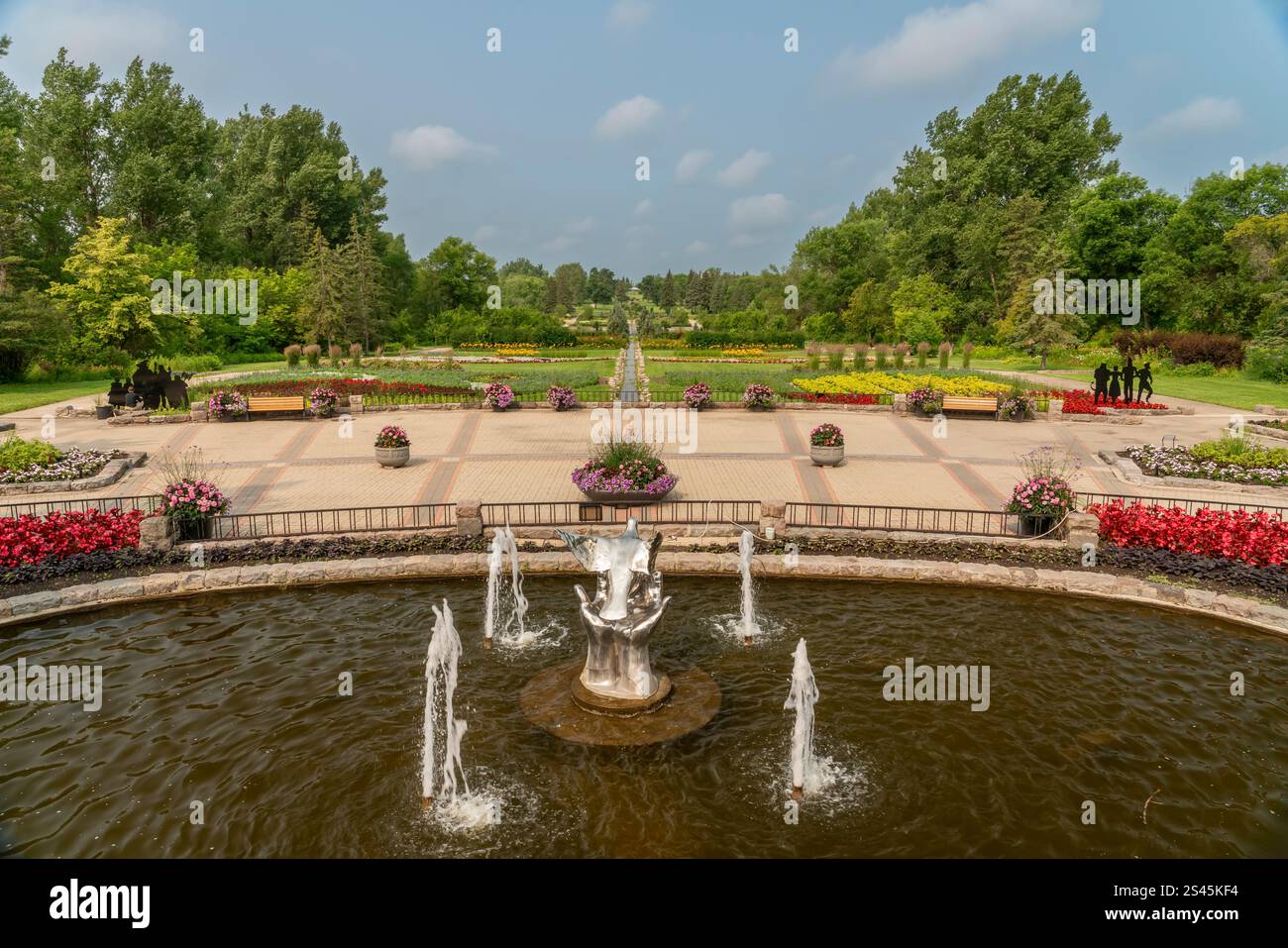 The pool , fountains and border at the International Peace Gardens on ...