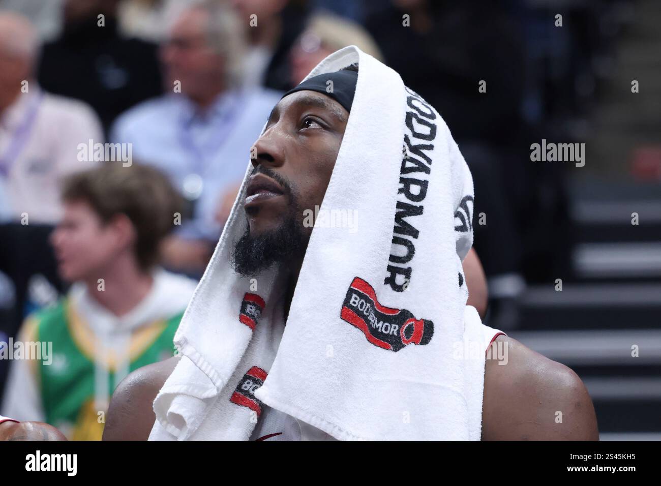 Miami Heat center Bam Adebayo looks on during the first half of an NBA ...