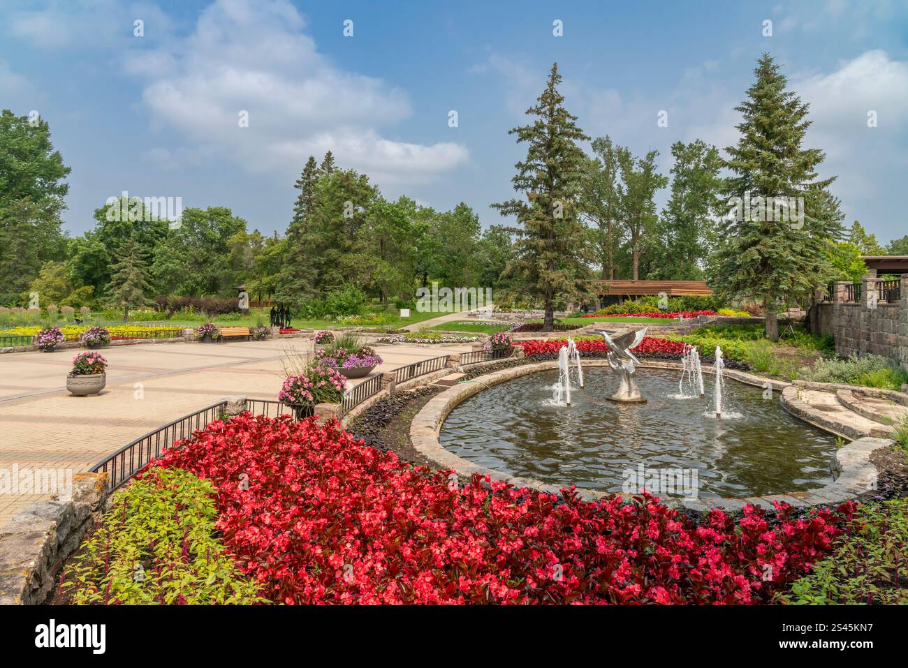 The pool and gardens at the International Peace Gardens on the border ...