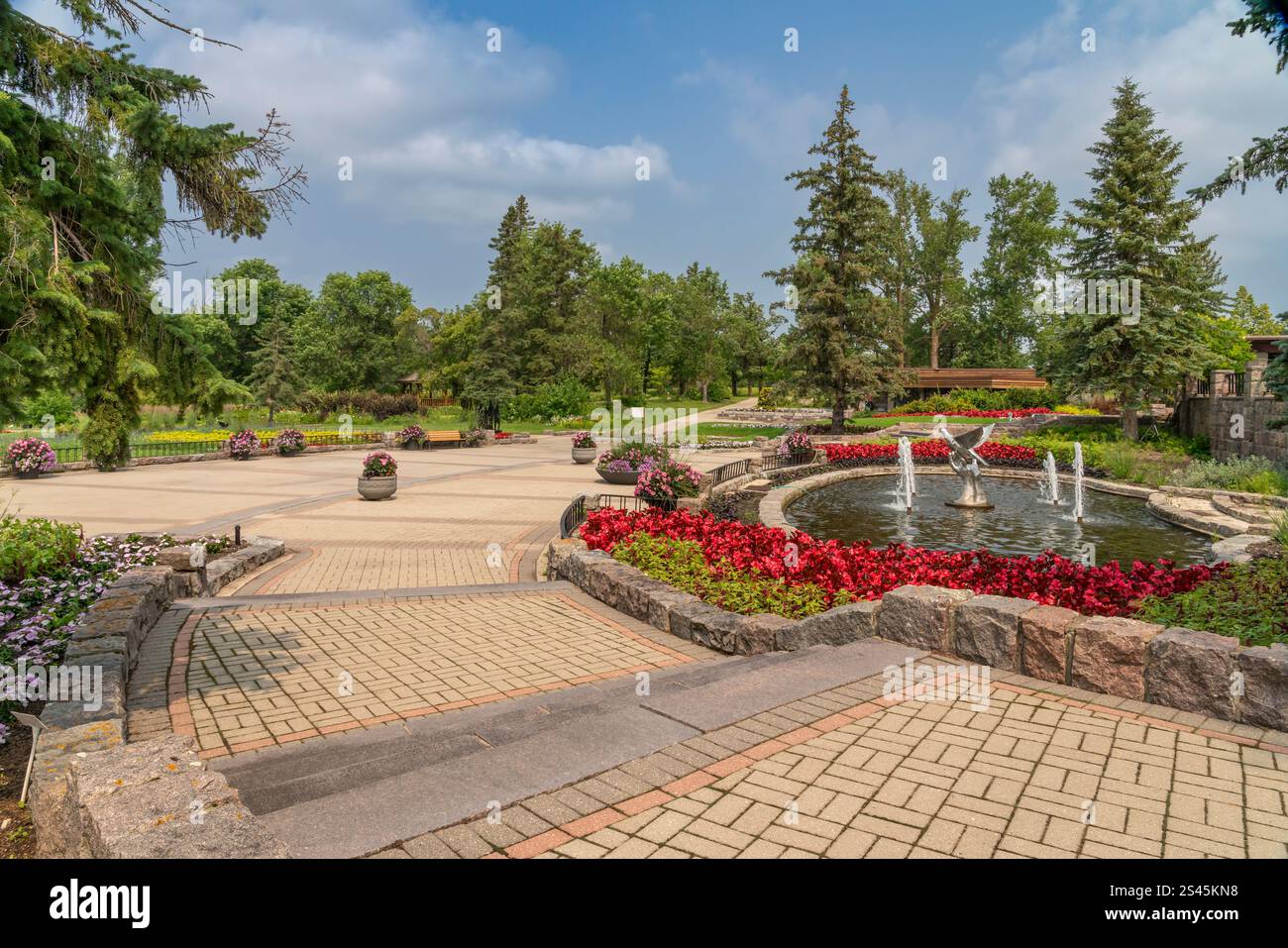 The pool and gardens at the International Peace Gardens on the border ...