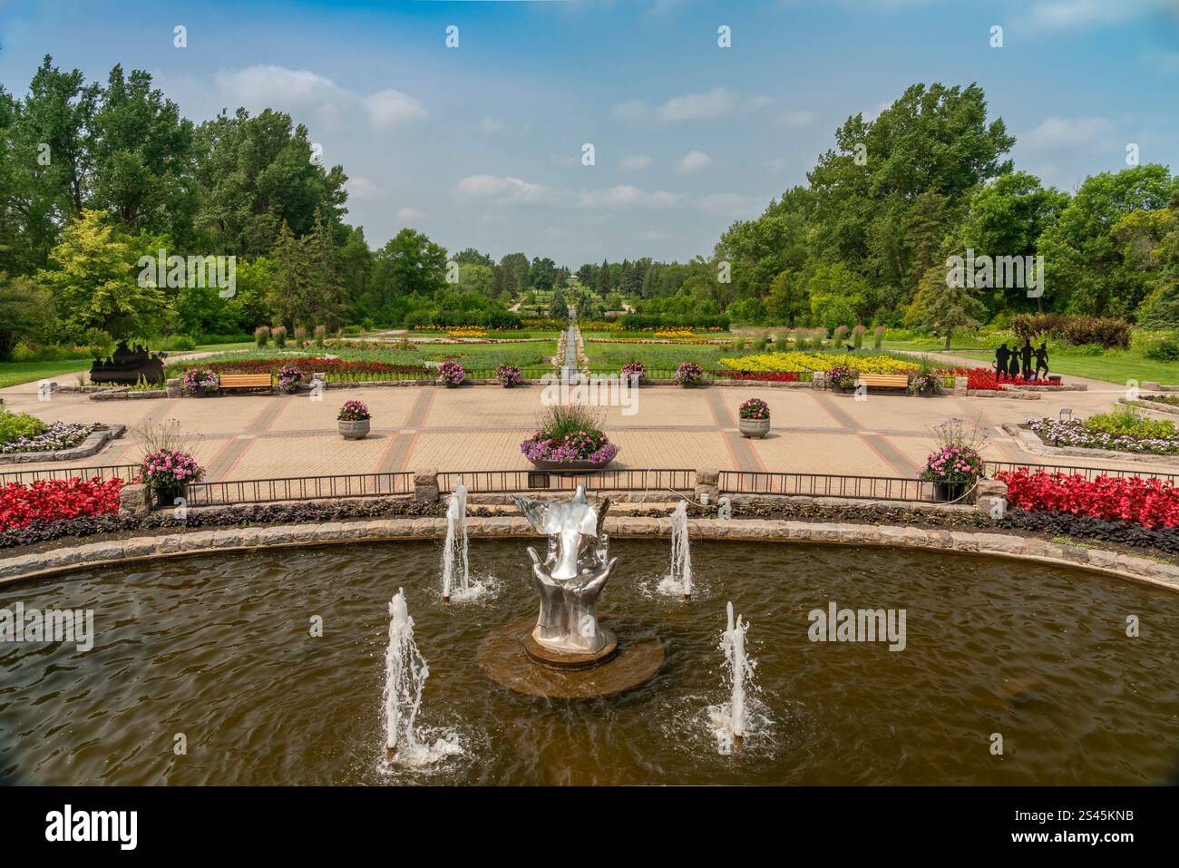 The pool , fountains and border at the International Peace Gardens on ...