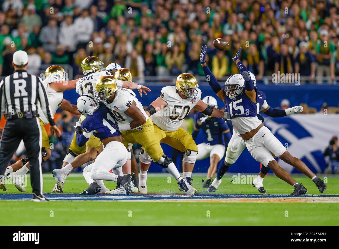 MIAMI GARDENS, FL - JANUARY 09: Quarterback Riley Leonard #13 of the Notre Dame Fighting Irish ...