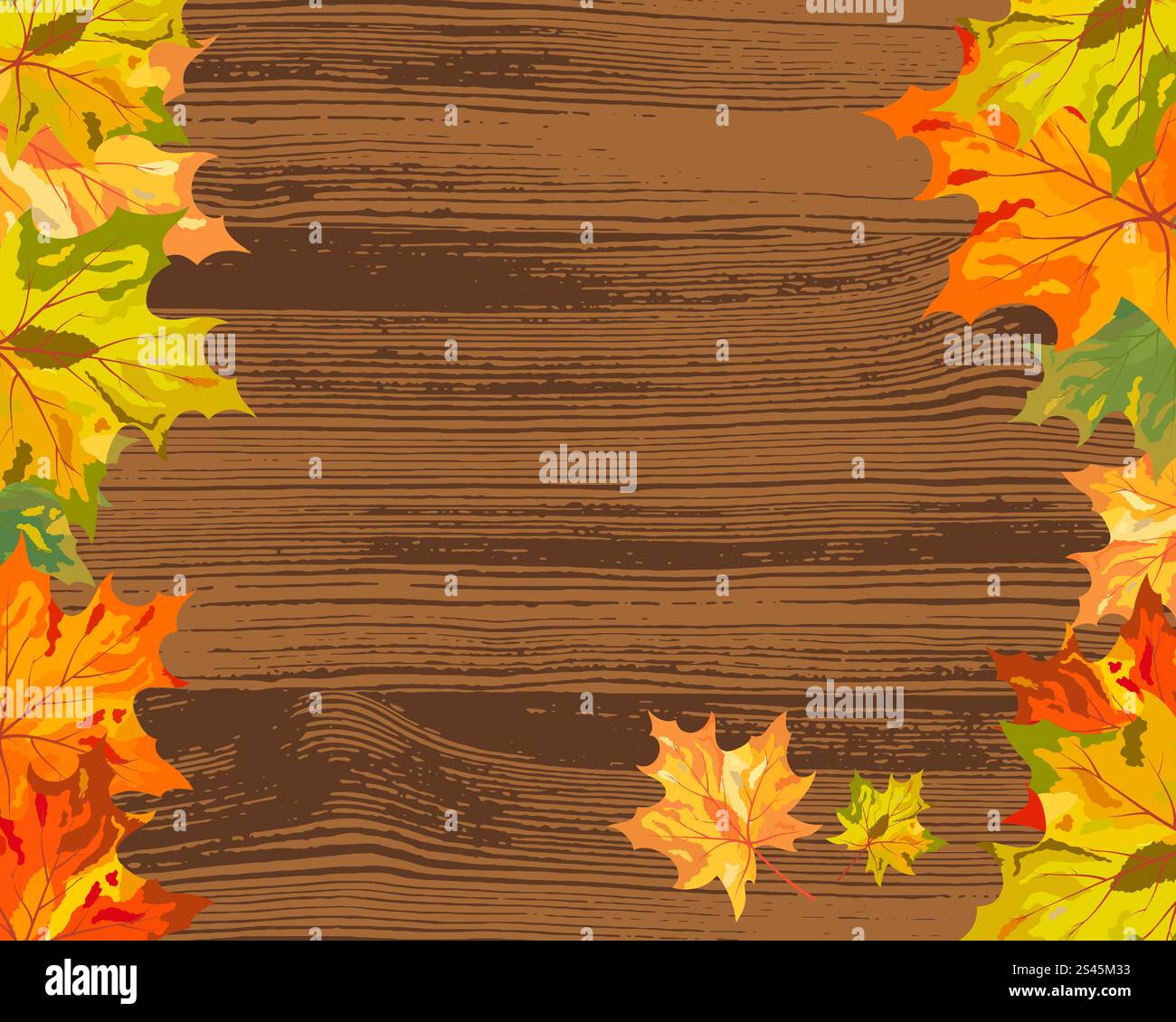 Autumn maple tree leaves on wooden plank. Vector illustration Stock ...