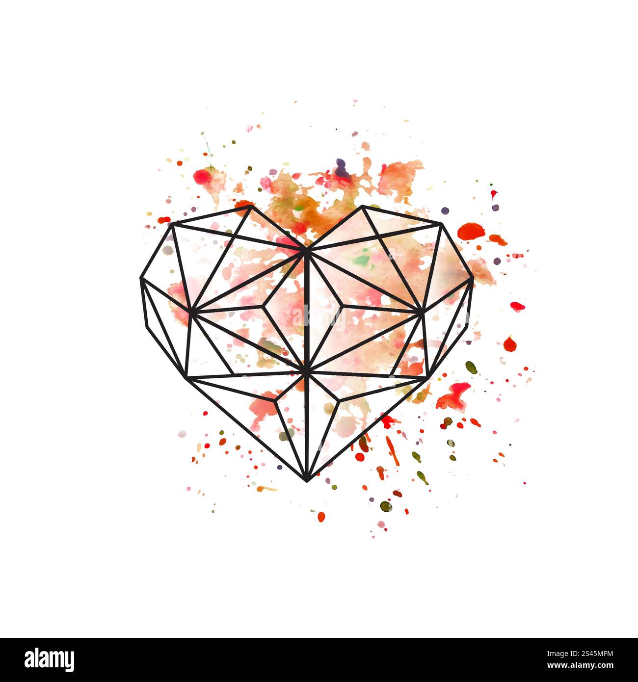 Illustration of geometric heart on watercolor background Stock Vector ...