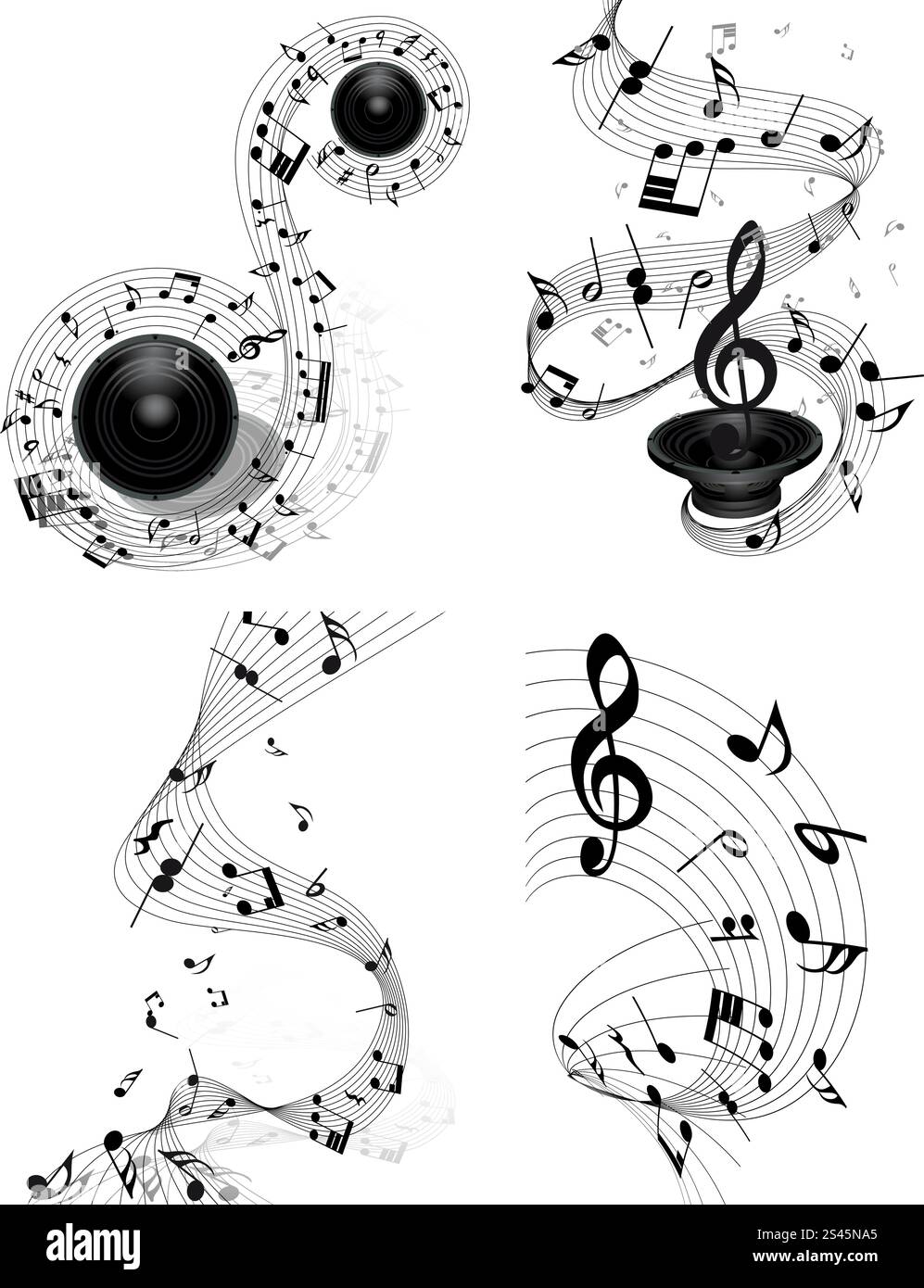 Musical note staff set. Four images. Vector illustration Stock Vector ...