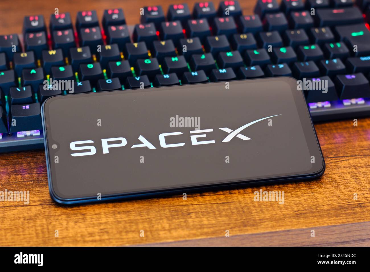 In this photo illustration, the Space Exploration Technologies Corp. (SpaceX) logo is seen ...