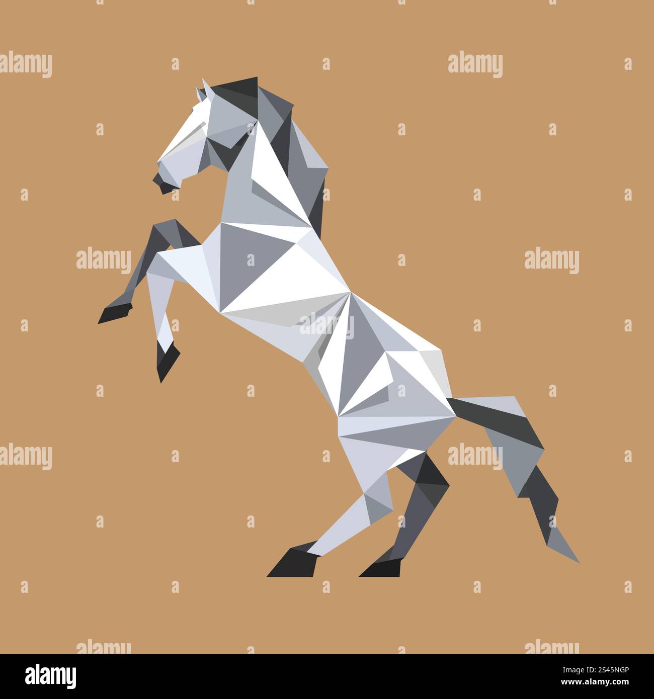 Illustration of abstract origami paper horse standing on brown ...
