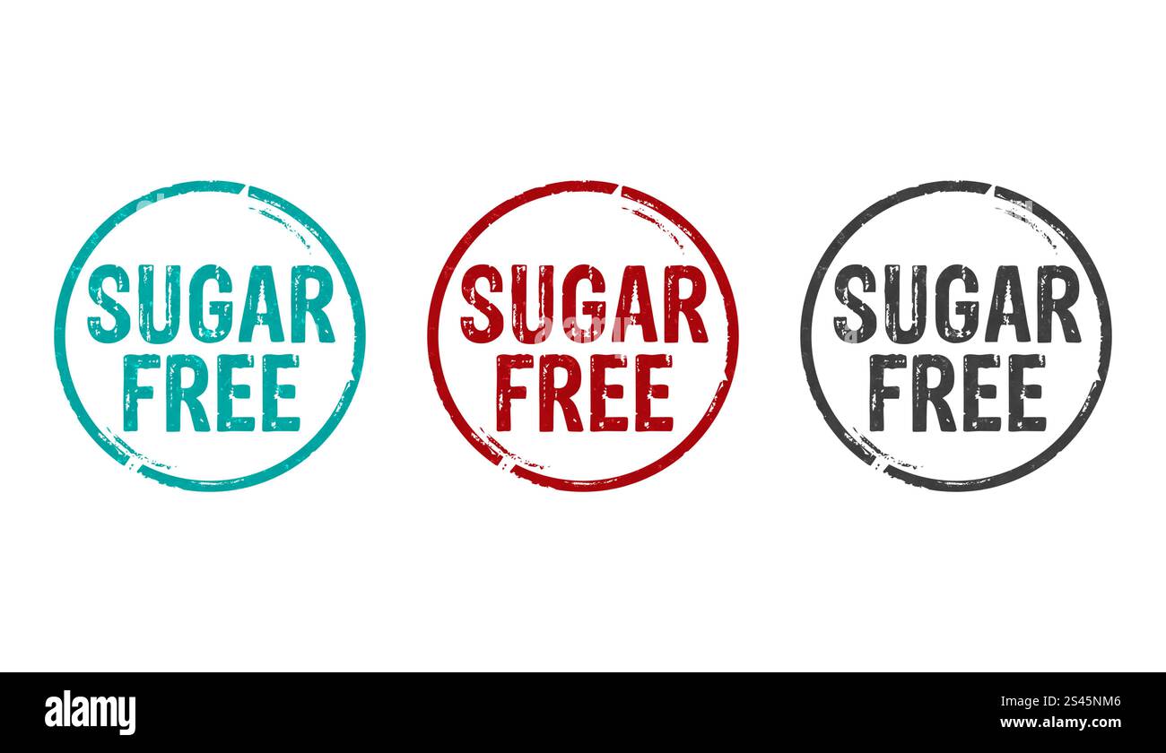 Sugar free stamp icons in few color versions. Healthy diabetic diet ...