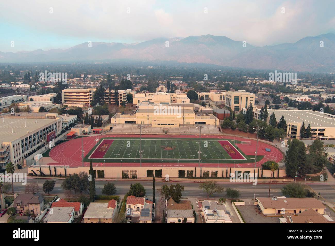 A general overall aerial view of the football field and track at Jackie ...