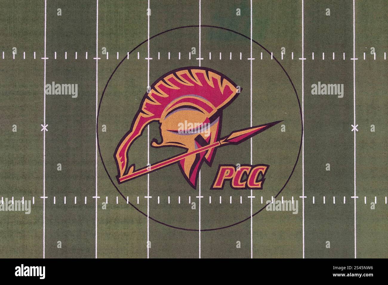 A general overall aerial view of the Pasadena City College Lancers logo ...