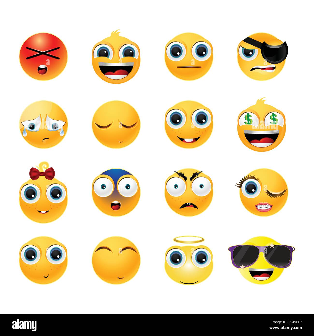Collection of glossy emoticons isolated on white background Stock ...