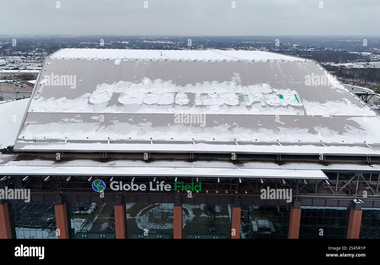 Dallas, Texas, USA. 10th Jan, 2025. An aerial view of Globe Life Field ...