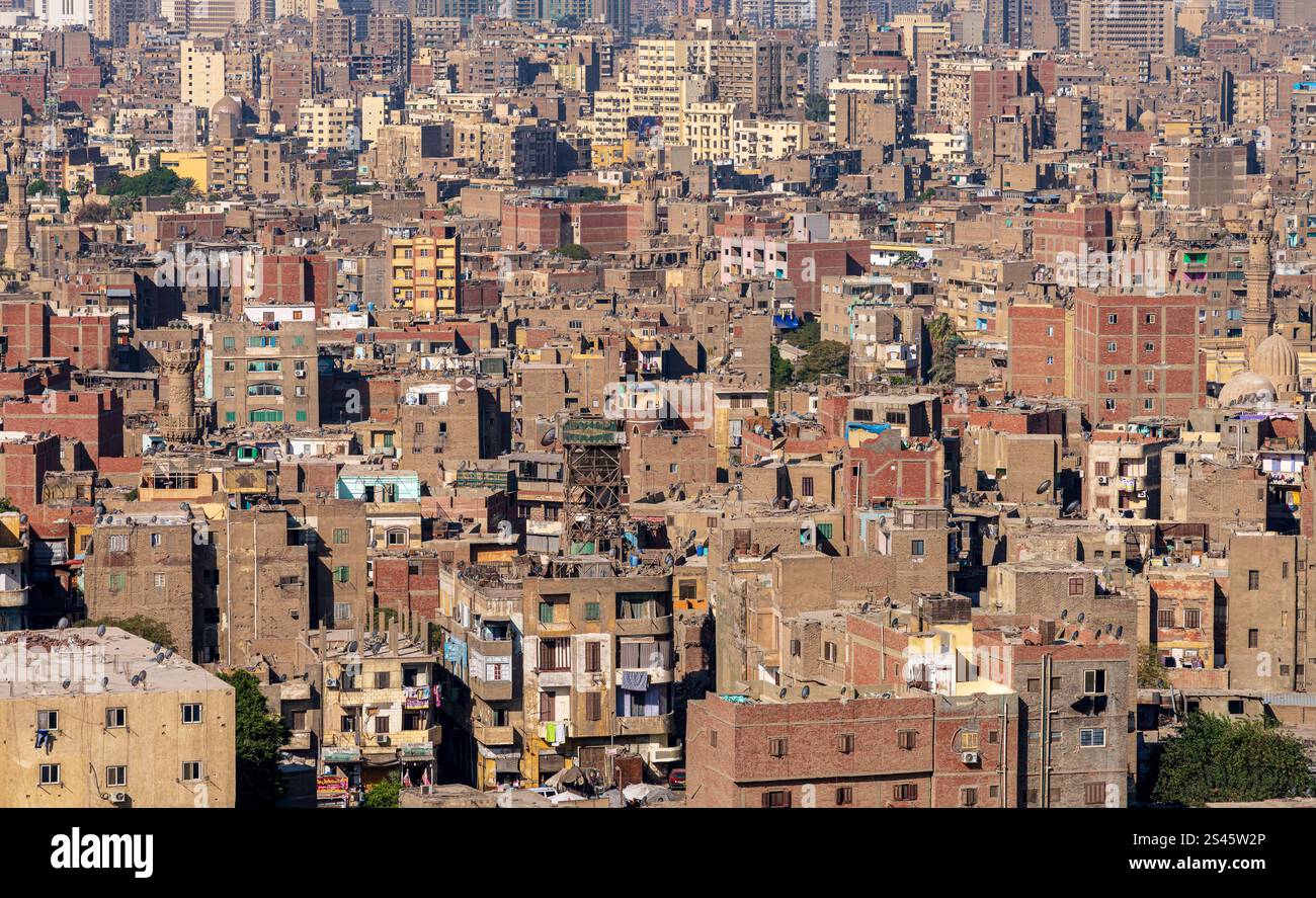 Detailed view of the cityscape and housing of Cairo in Egypt from the ...