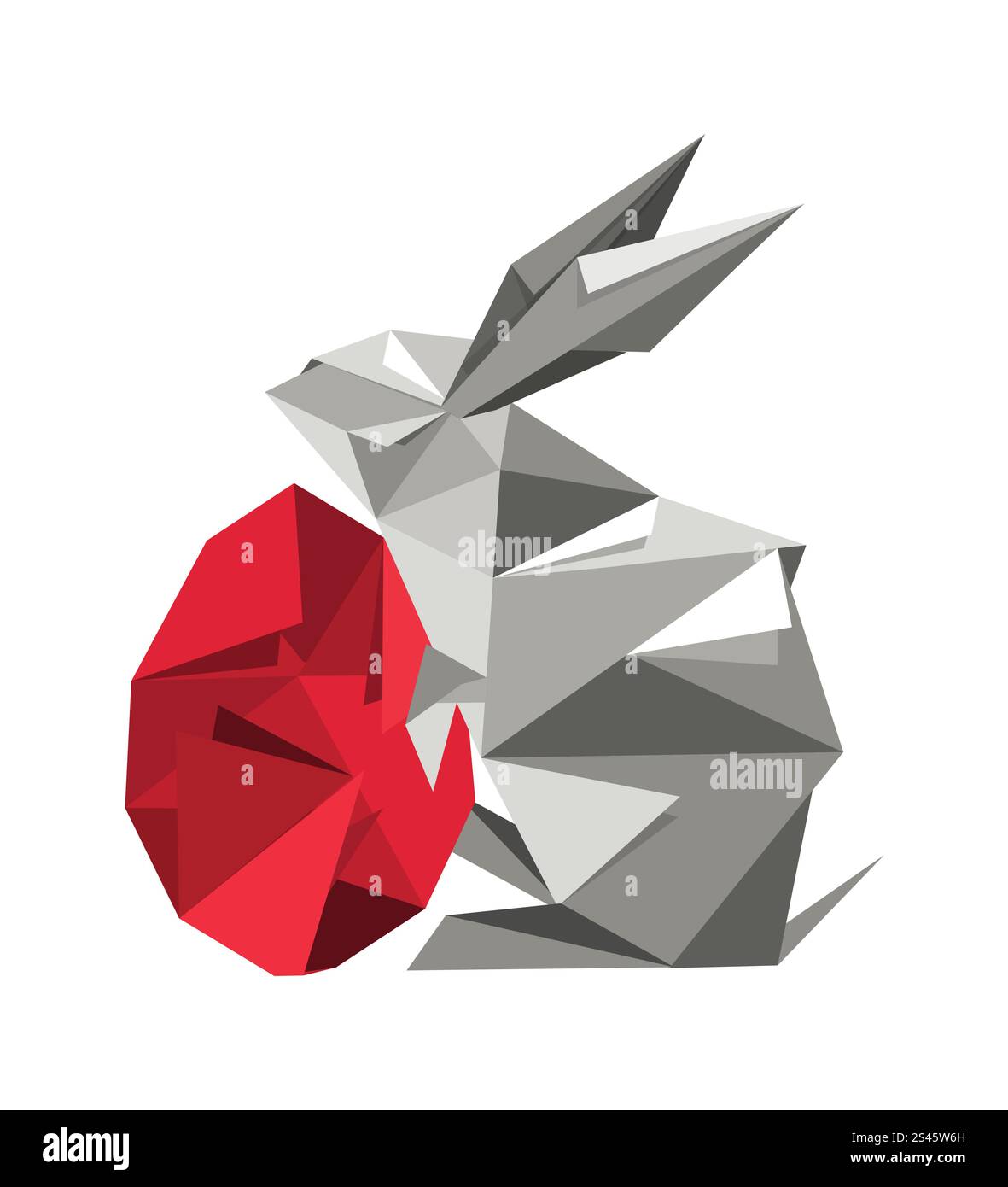 Illustration of artistic origami rabbit holding origami red egg Stock ...